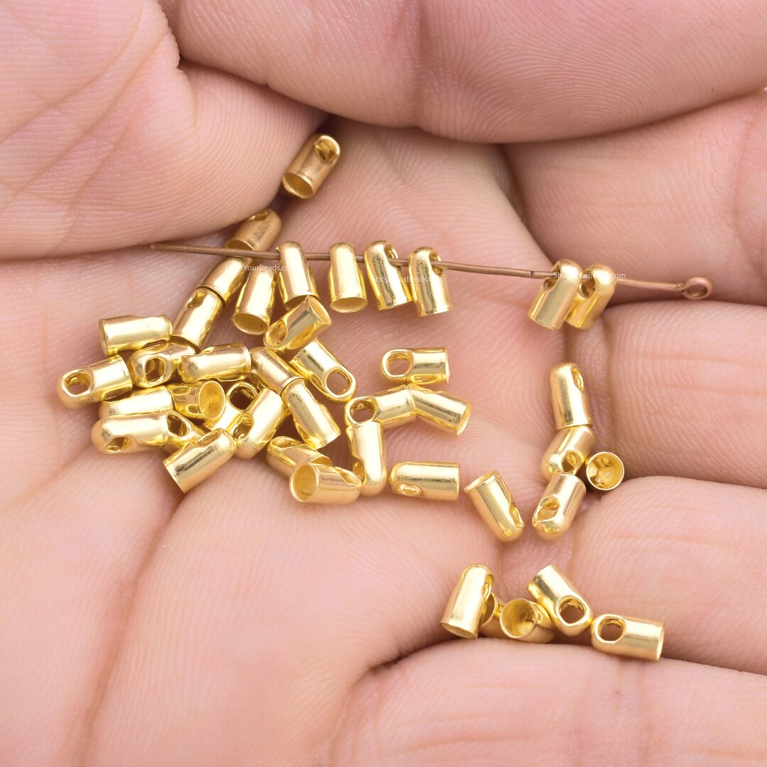 24k Gold Plated Crimp End Caps, 6mm Cord End Tips, Jewelry Findings ...