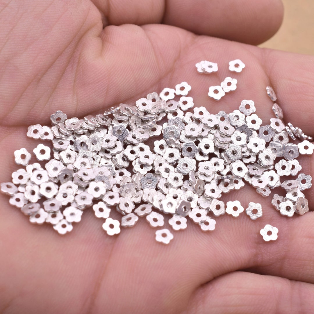 4mm - 255pcs Silver Flower Flat Silver Disc Spacers - Brushed Disk ...