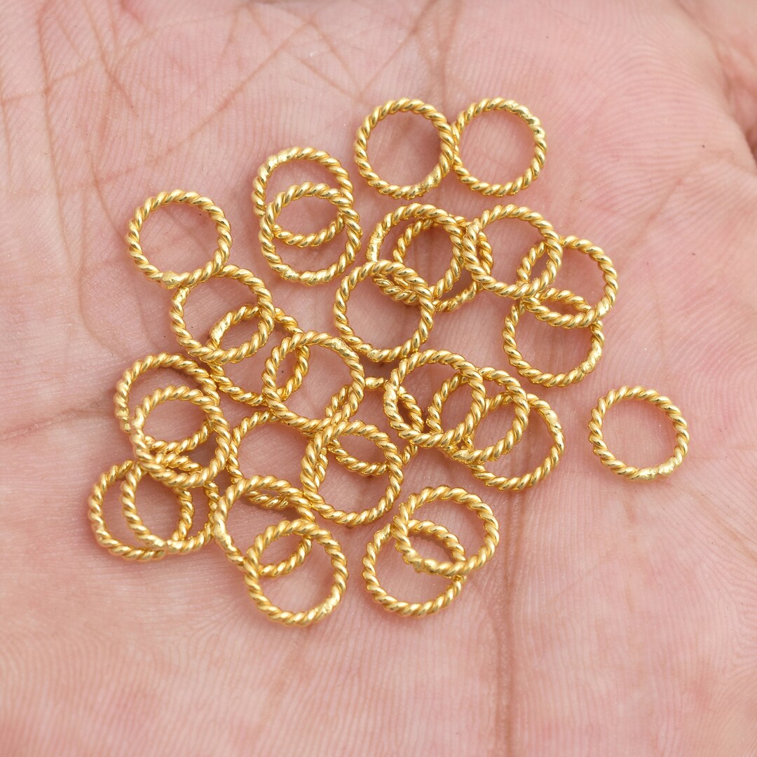 8mm - 60pc Gold Plated Twisted Wire Jump Rings, Jewelry Making Closed ...