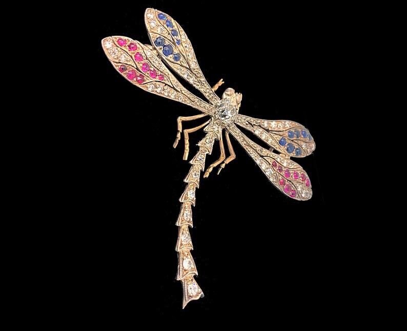 Silver-colourful Dragonfly With Diamond, Ruby, Sapphire - Etsy