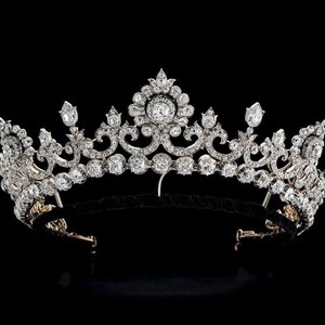925 Sterling Silver 55ct. Blue Topaz 18ct. Diamond Bridal Tiara Fine ...