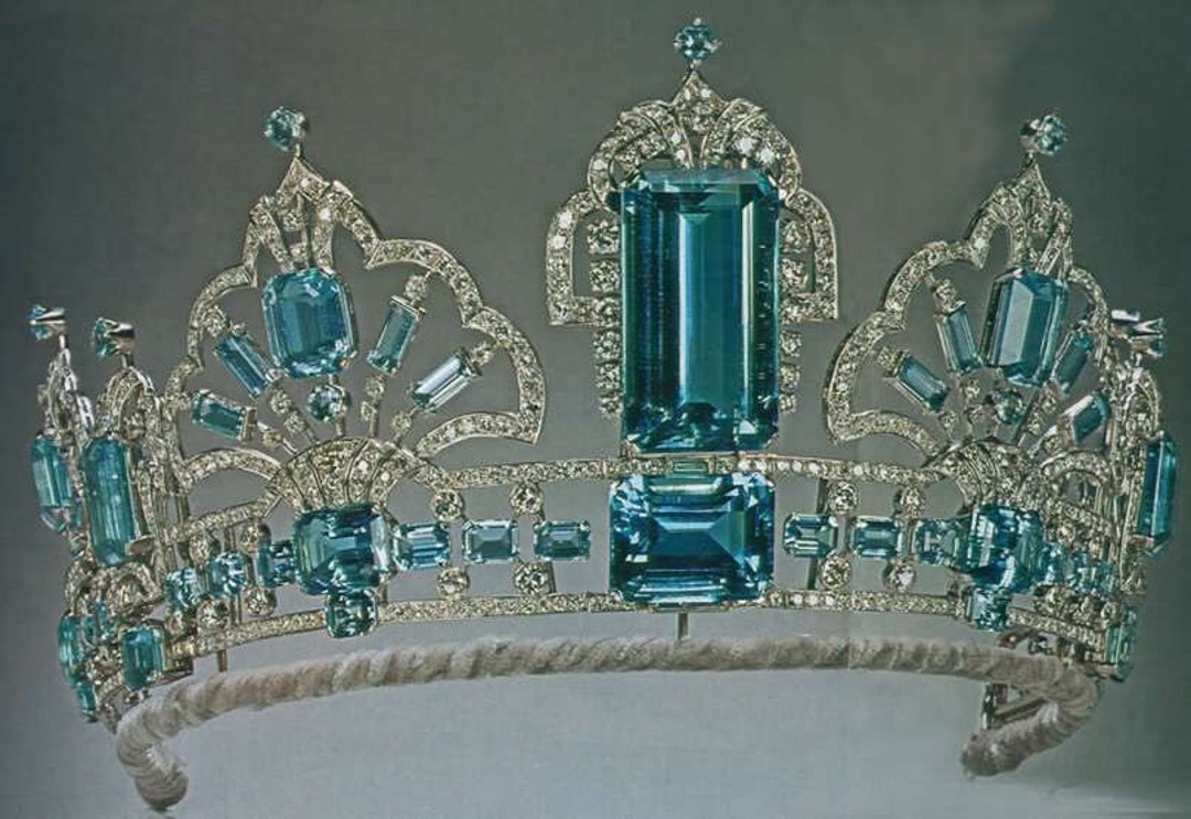 925 Sterling Silver 55ct. Blue Topaz 18ct. Diamond Bridal Tiara Fine ...