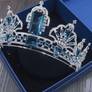 925 Sterling Silver 55ct. Blue Topaz 18ct. Diamond Bridal Tiara Fine ...