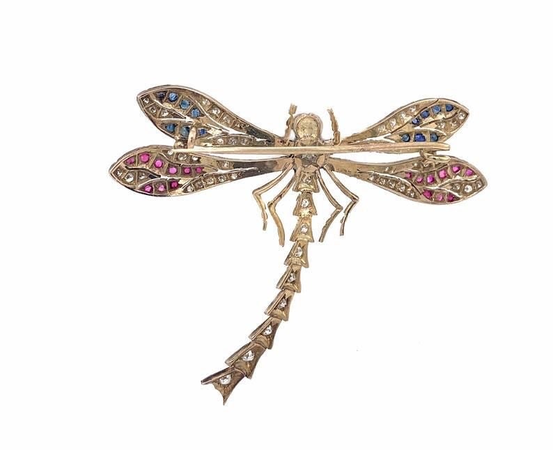 Silver-colourful Dragonfly With Diamond, Ruby, Sapphire - Etsy