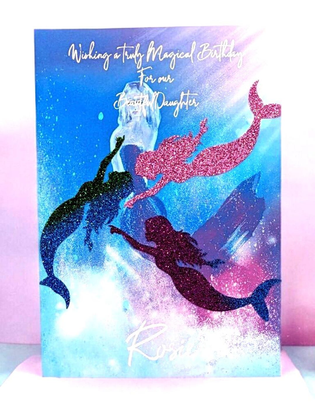 Personalised Sparkling Mermaid Art Birthday Card Magical Wishes Car ...
