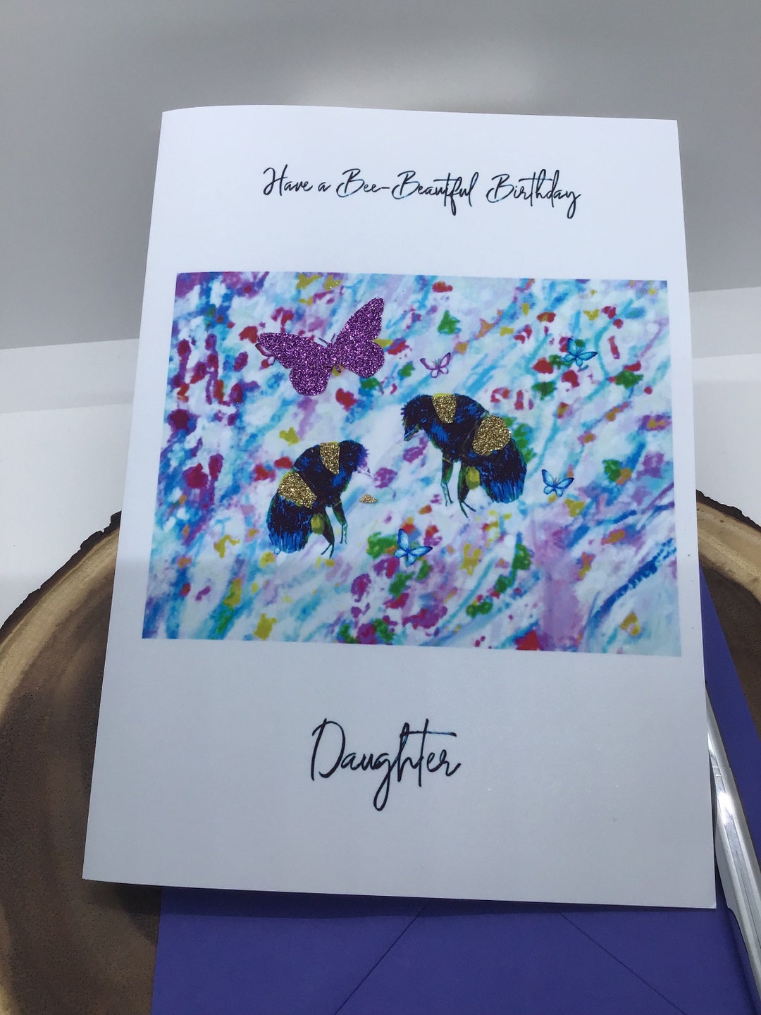 Daughter Sparkling Glittery Butterfly and Bees With Printed Inserts and ...