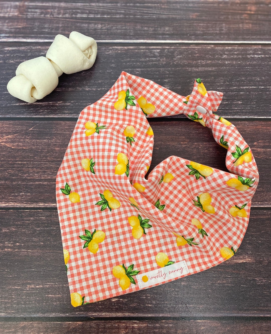 Lemon Dog Bandana, Gingham Dog Bandana With Lemons, Pretty Dog Bandana ...