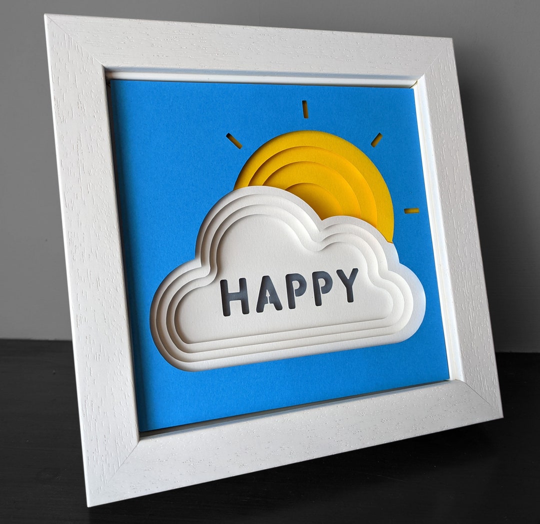 Sun & Cloud 3d Layered Papercut Happy Picture pequeño - Etsy España