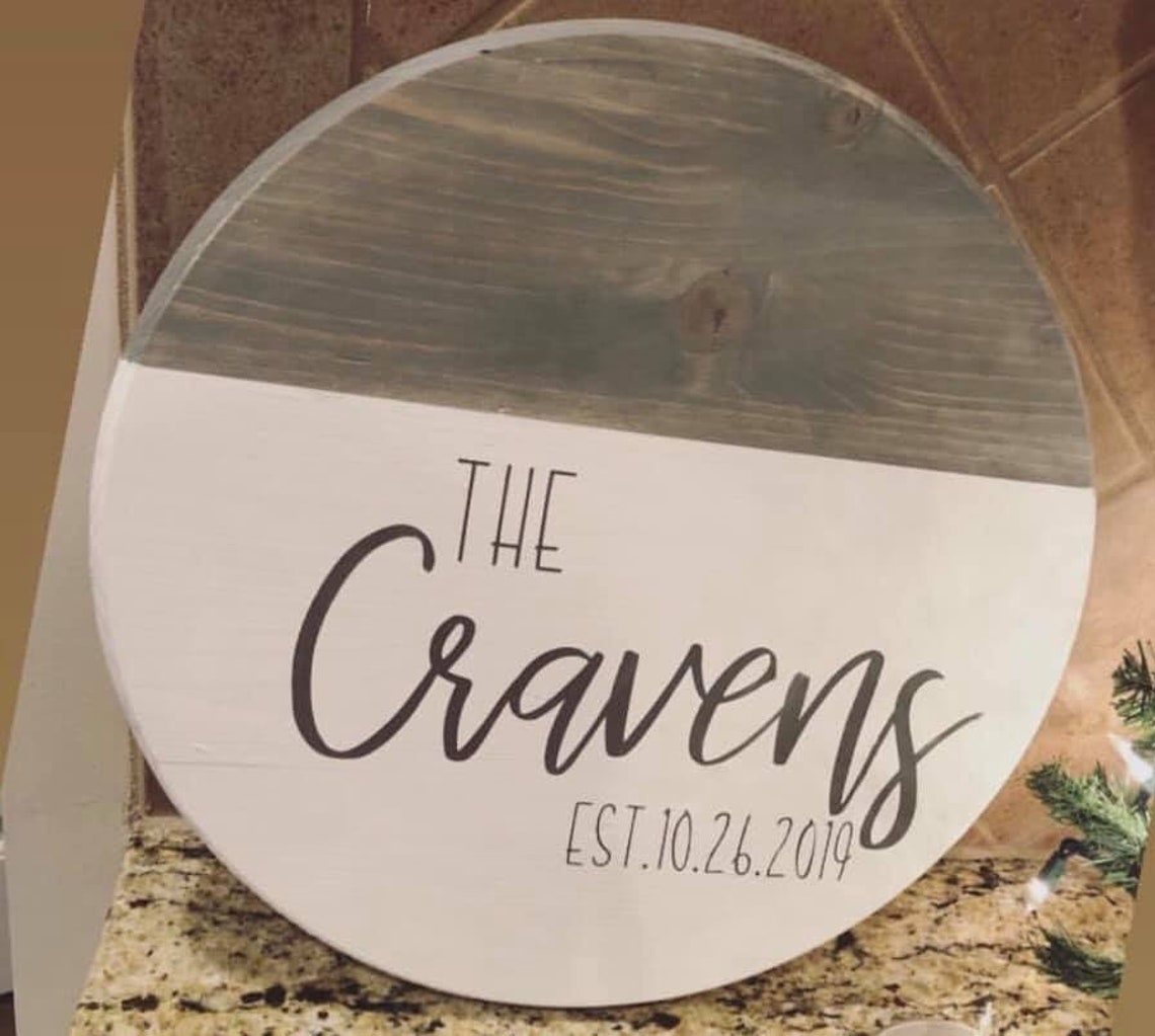 Family Name EST Wood Round Family Sign Circle Wall Sign - Etsy