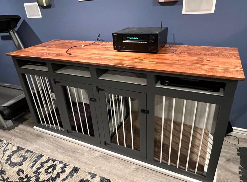 Farmhouse Double Dog Kennel TV Stand: Rustic Entertainment Center - Etsy