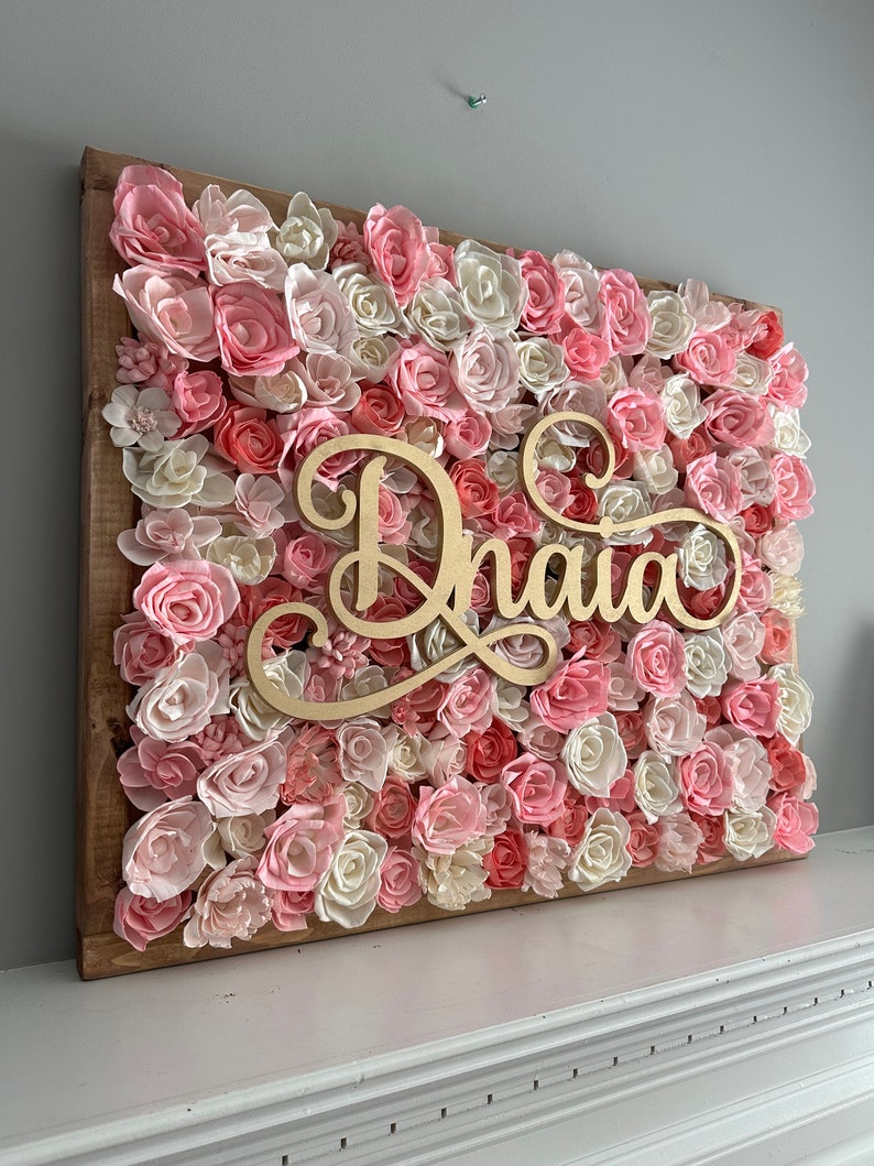 Custom Floral Name Sign: Real Wood Flower Nursery Decor - Etsy