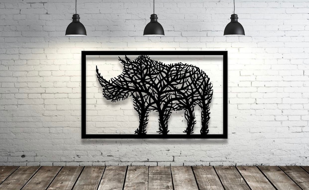 Rhino Tree Wall Decor - Wooden Wall Art - Home Art - Wooden Rhino Art ...
