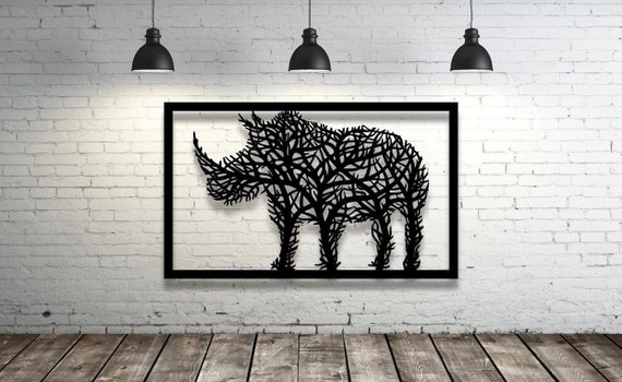 Rhino Tree Wall Decor Wooden Wall Art Home Art Wooden - Etsy