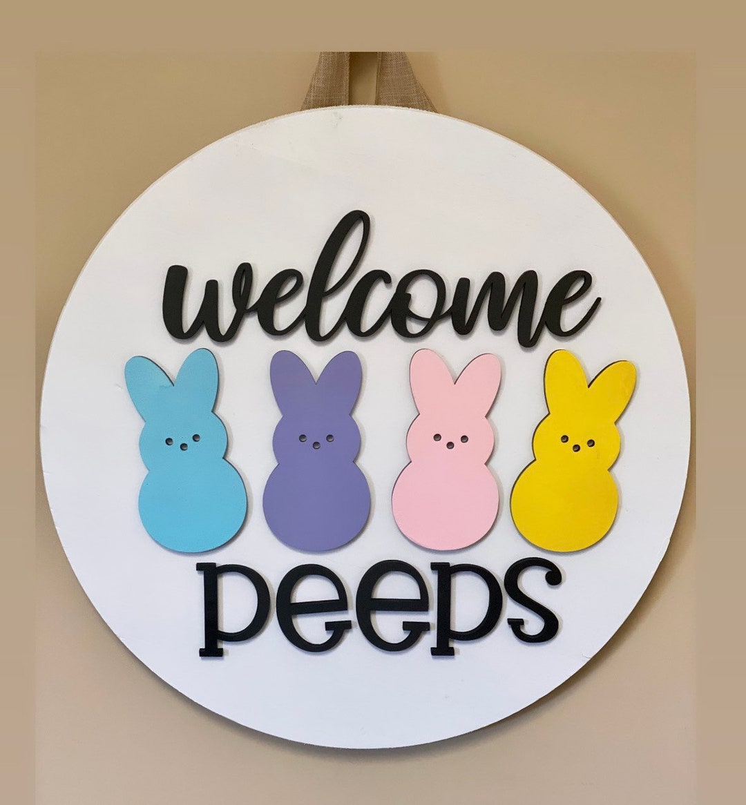 Easter Front Door Decor, Welcome Peeps Door Hanger, Ready to Ship ...