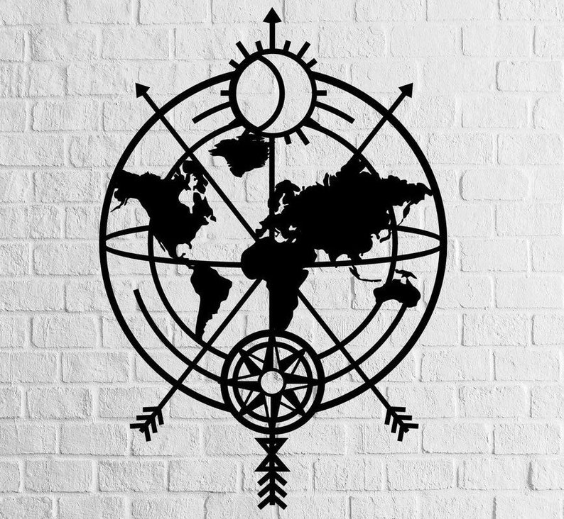 World Map Compass Metal Wall Decor Office Metal Wall Decor - Etsy