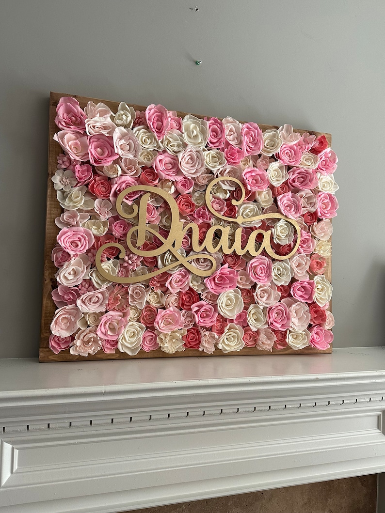 Custom Floral Name Sign: Real Wood Flower Nursery Decor - Etsy