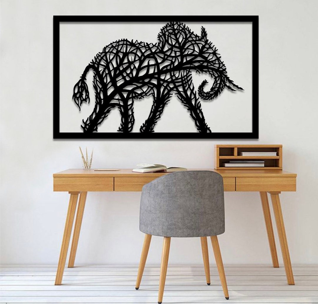 Elephant Tree Wall Decor Wooden Wall Art Home Art Wooden Elephant Art ...