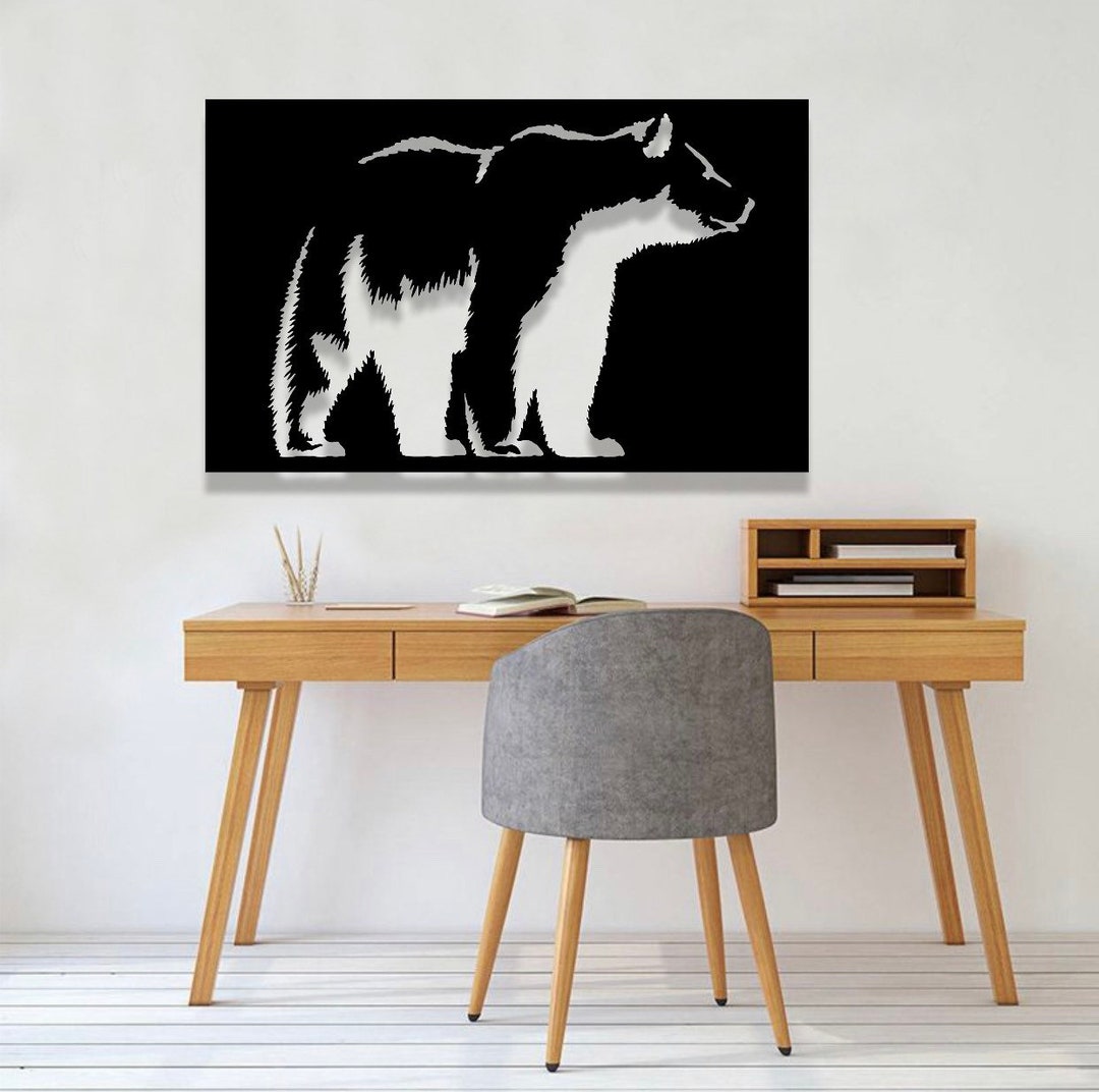 Bear Metal Wall Decor - Wooden Wall Art - Metal Home Art - Wooden Art ...
