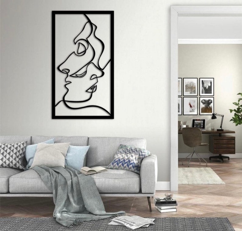 Two Faces Metal Wall Art: Modern Line Art Panel - Etsy
