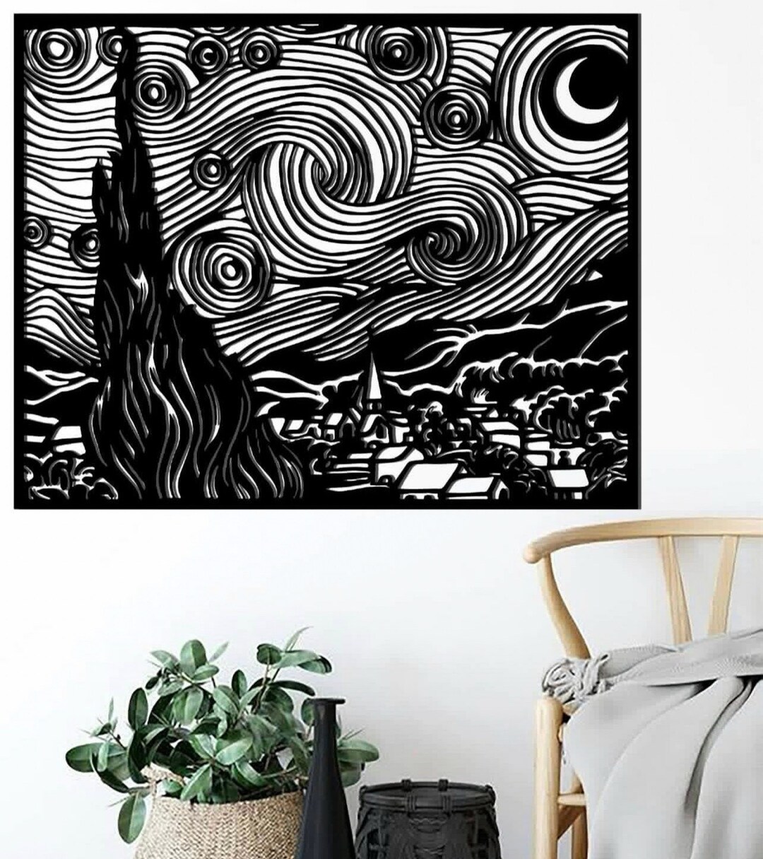 Starry Night Metal Wall Art: Baltic Birch Wood Decor - Etsy