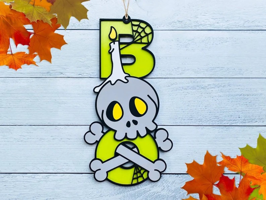 Halloween BOO Signs, Halloween Decor, Skull Boo Sign, Skull and Bones ...