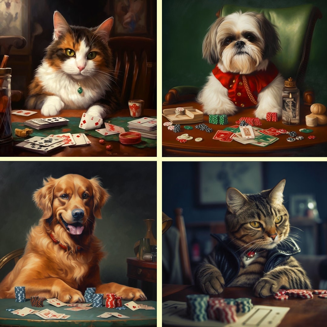 Your Pet Playing Poker Game Custom Pet Portrait Digital Dog Portrait ...