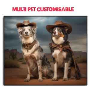 Custom Cowboy Pet Portrait Personalized Dog and Cat in Cowboy Costumes ...