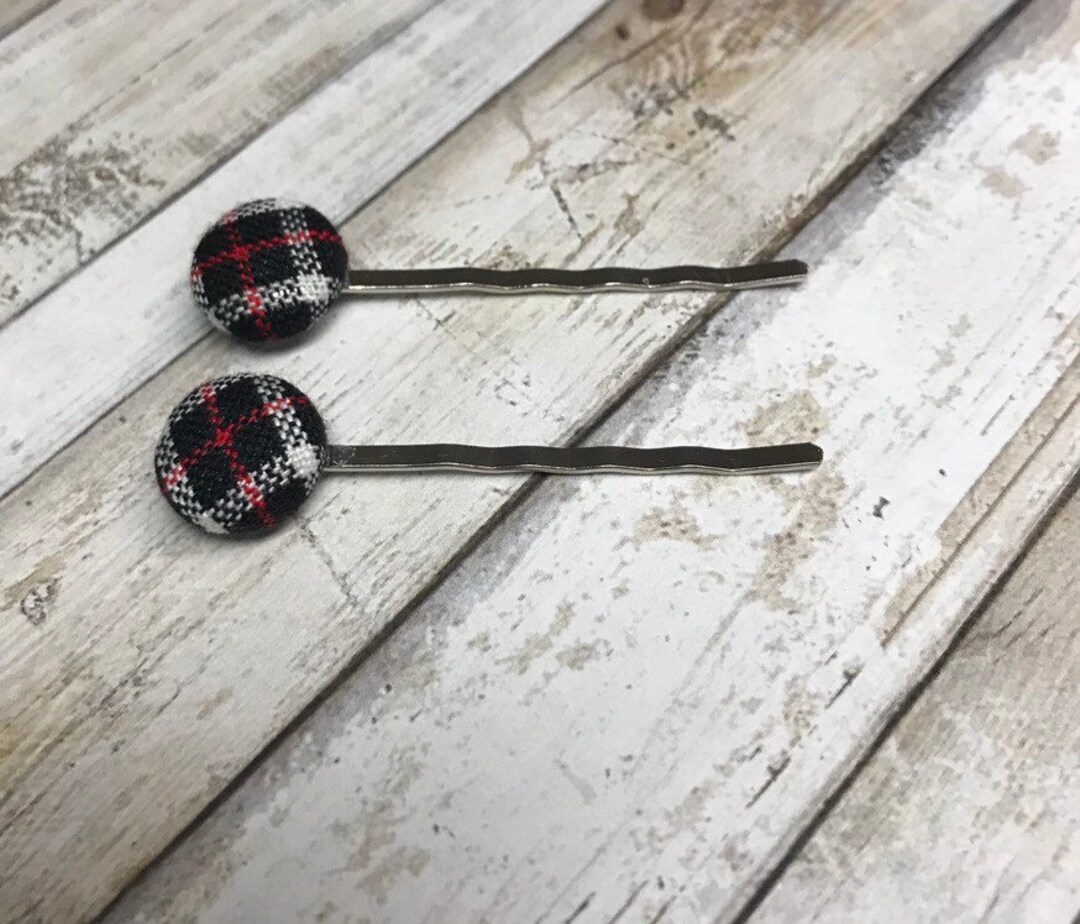 Red and Black Plaid Hair Pin Set: Handmade Fabric Bobby Pins - Etsy
