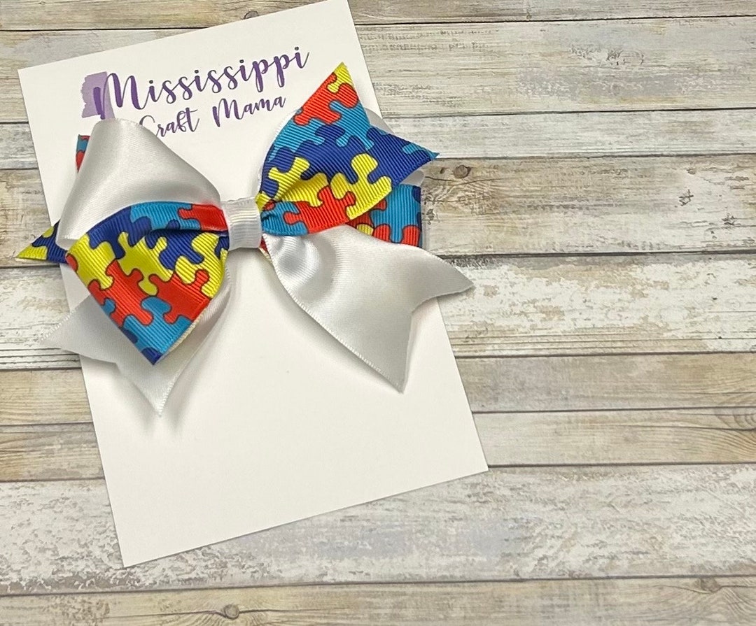 Autism Awareness Hair Bow: 4 Inch Puzzle Ribbon Bow - Etsy
