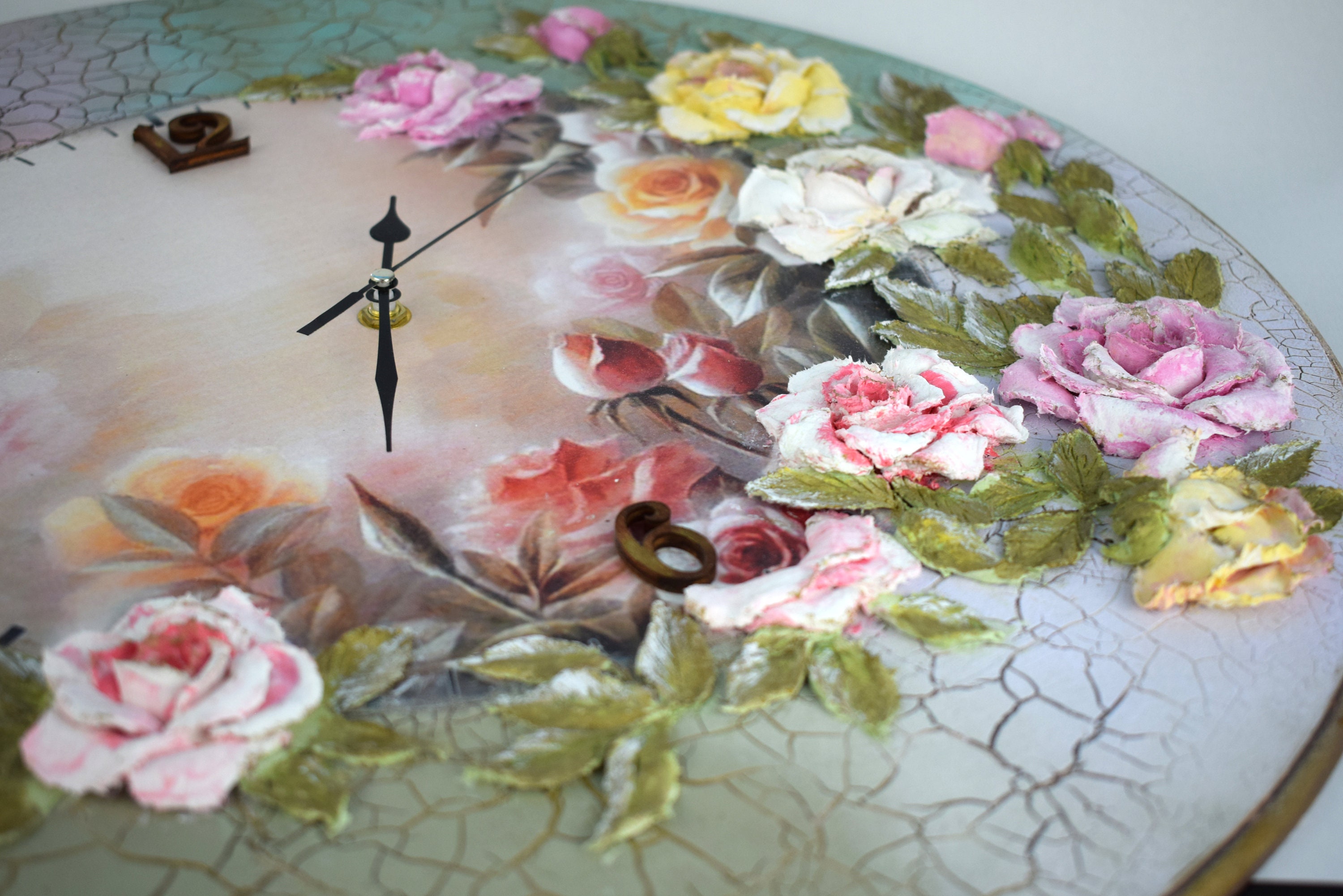 Wall Clock Romantic Floral Wall Art With Roses - Etsy