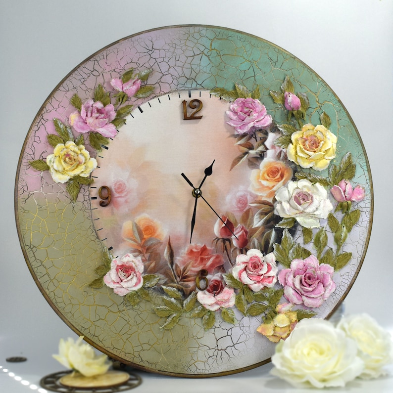 Wall Clock Romantic Floral Wall Art With Roses - Etsy