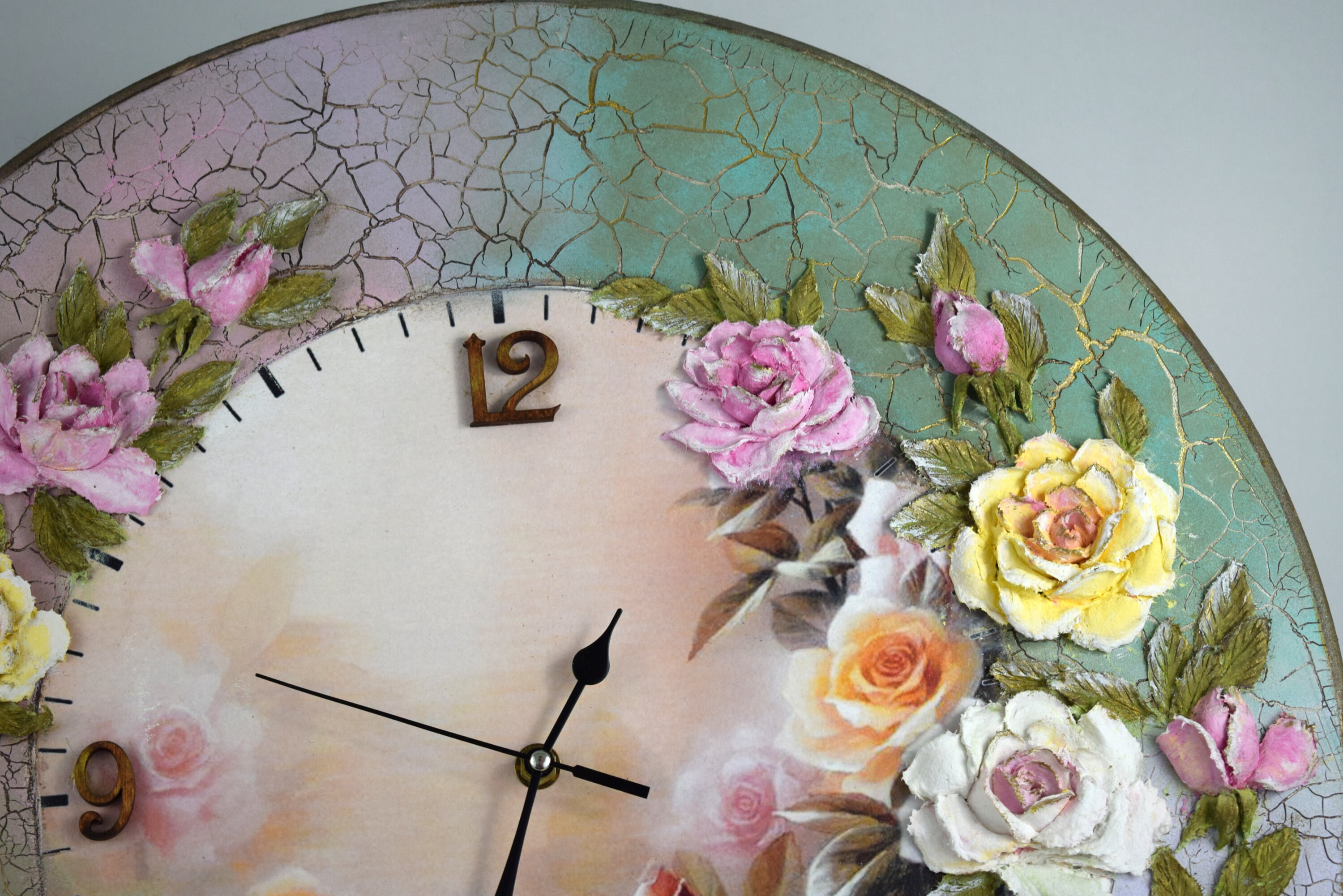 Wall Clock Romantic Floral Wall Art With Roses - Etsy