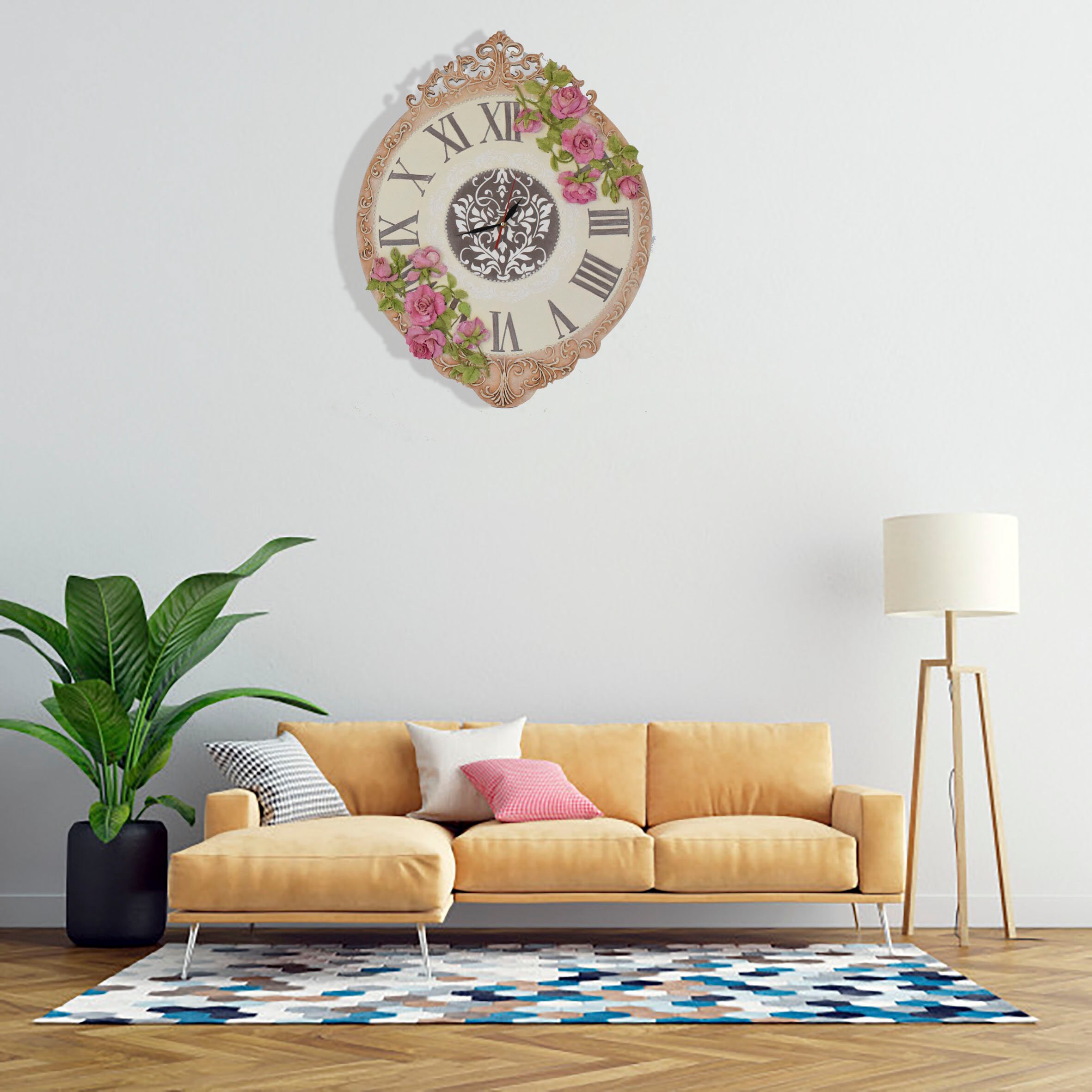 Large Wall Clock Romantic Floral Wall Art With Roses - Etsy