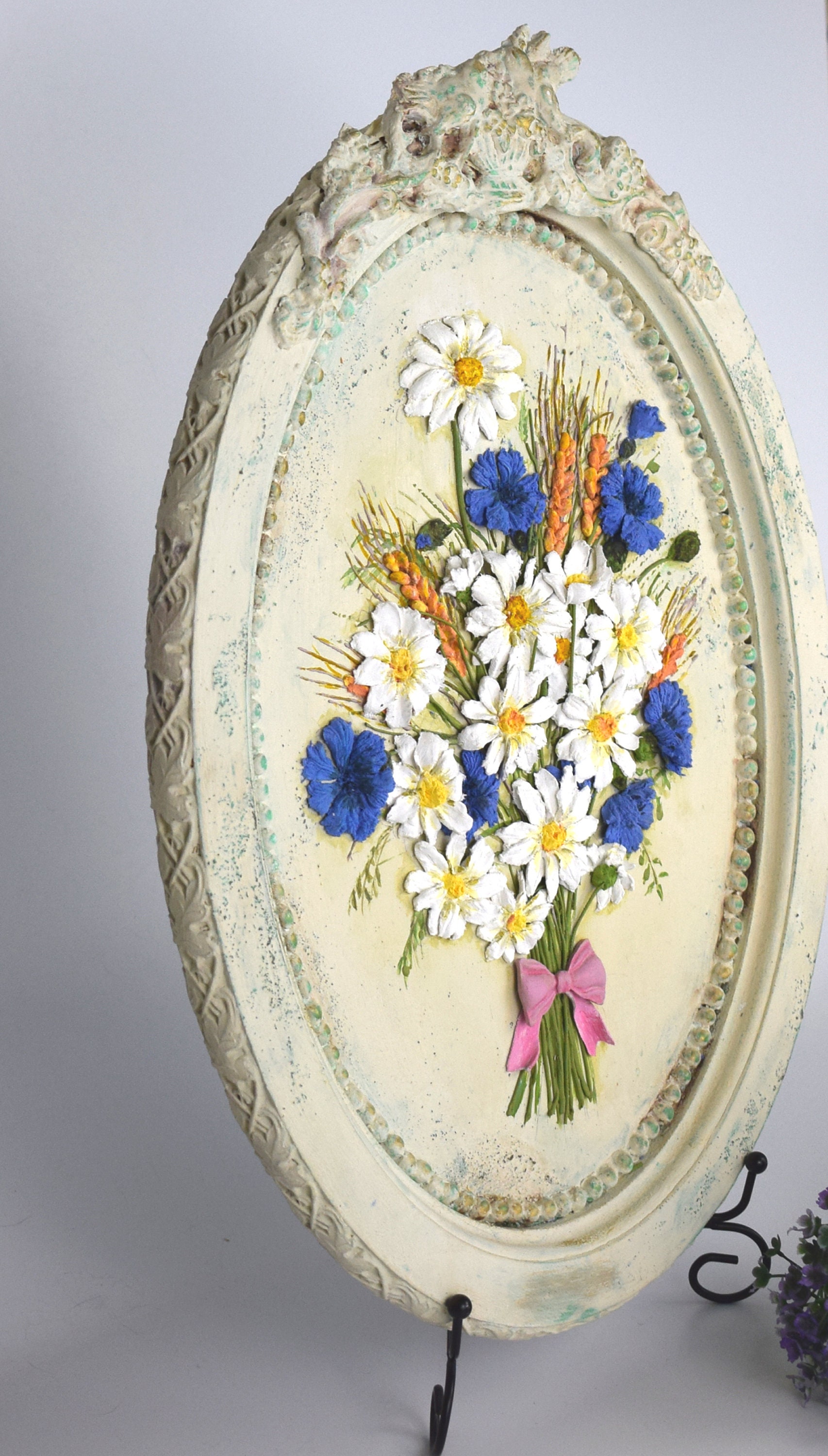 Embossed Painting- Oval Frame- Bouquet of Wild Flowers- Chamomile ...
