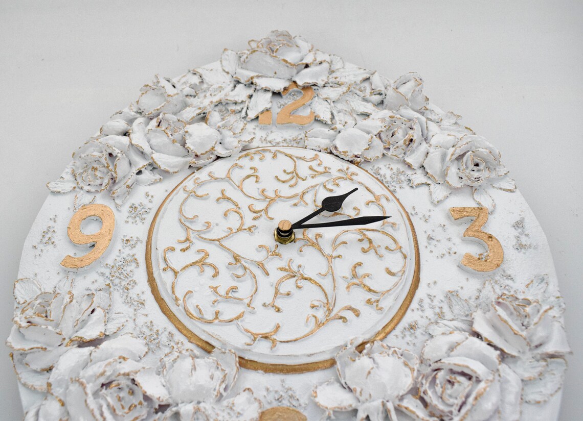 Original Handmade White Romantic Wall Clock With Roses - Etsy