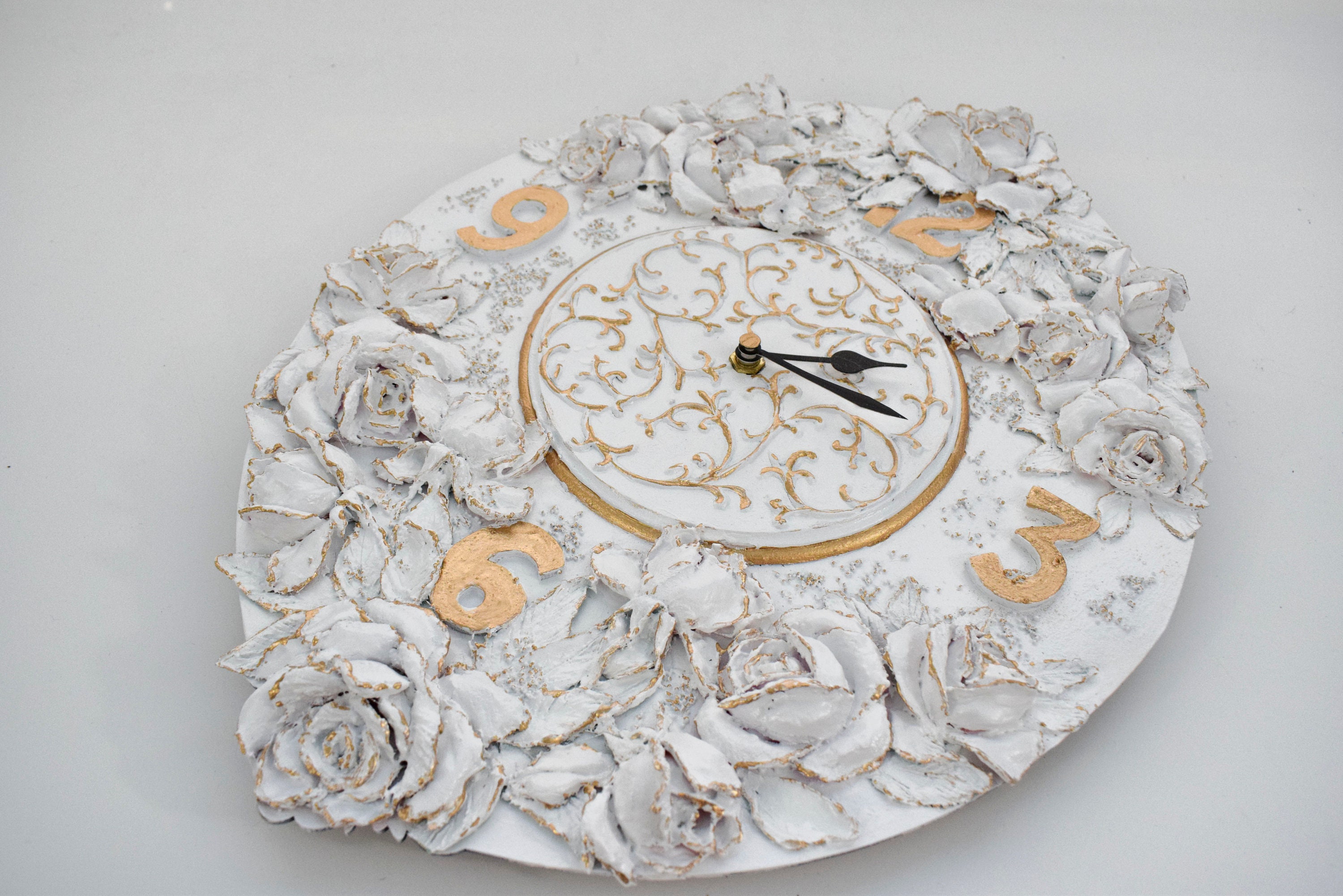 Original Handmade White Romantic Wall Clock With Roses - Etsy