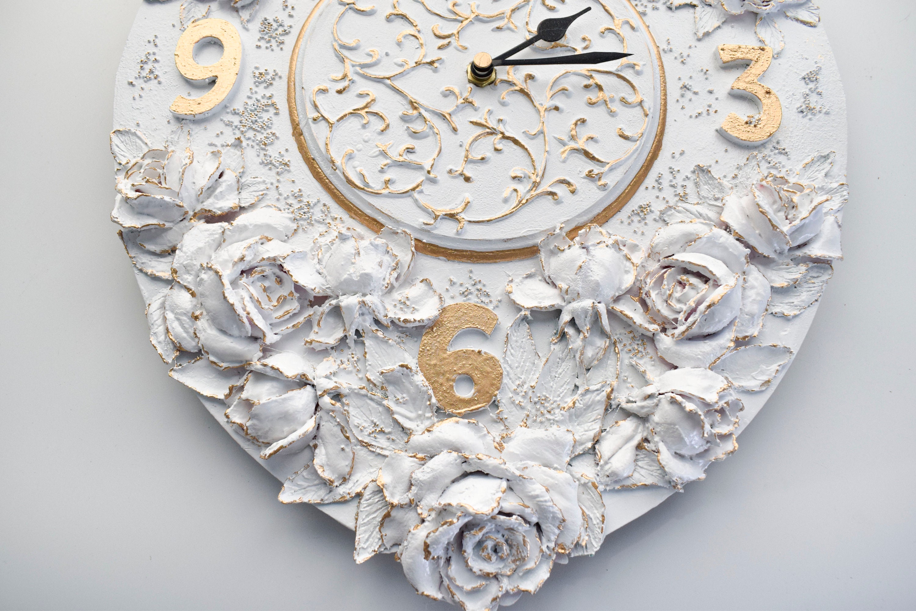 Original Handmade White Romantic Wall Clock With Roses - Etsy