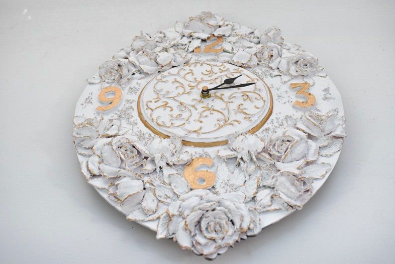 Original Handmade White Romantic Wall Clock With Roses - Etsy