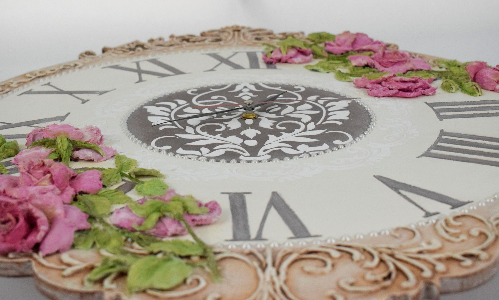 Large Wall Clock Romantic Floral Wall Art With Roses - Etsy