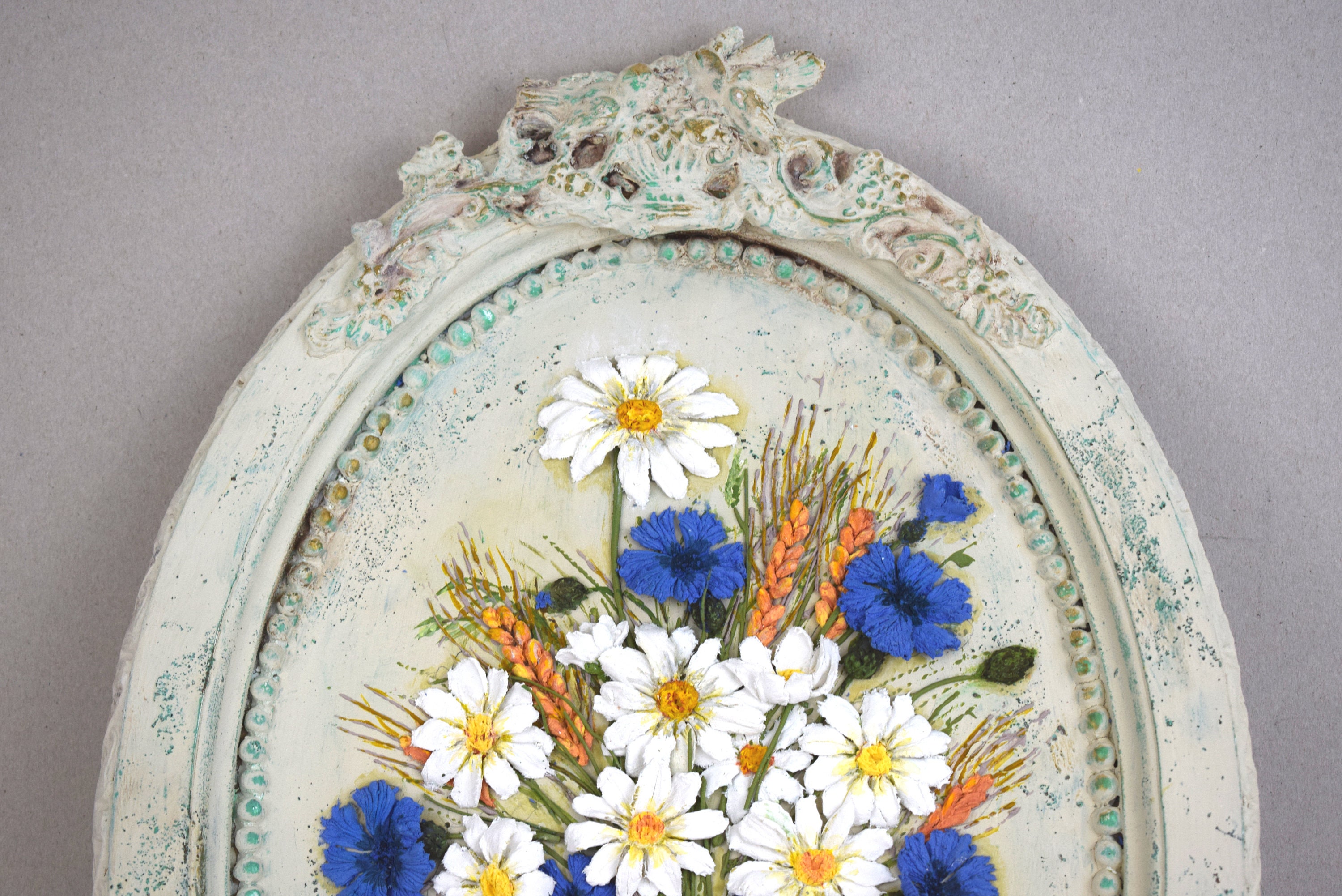 Embossed Painting- Oval Frame- Bouquet of Wild Flowers- Chamomile ...