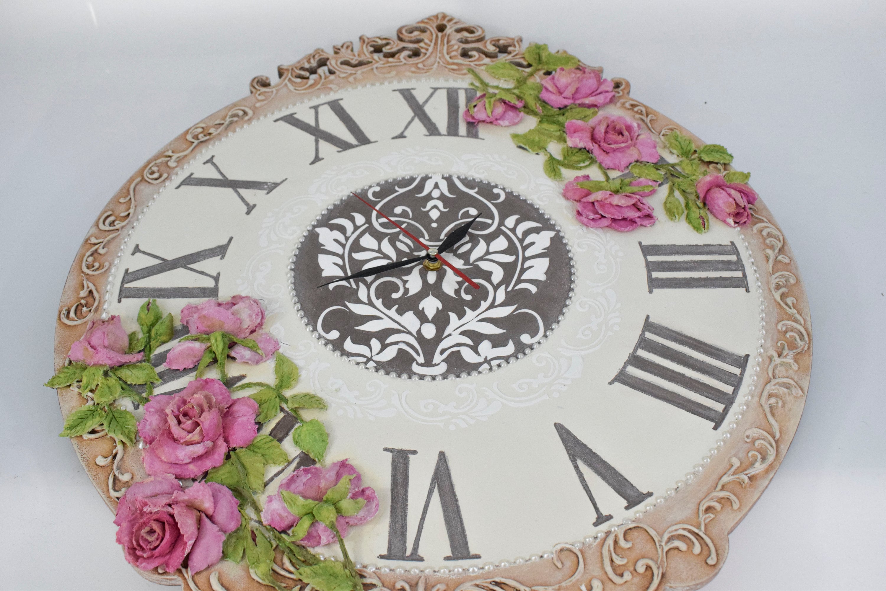 Large Wall Clock Romantic Floral Wall Art With Roses - Etsy