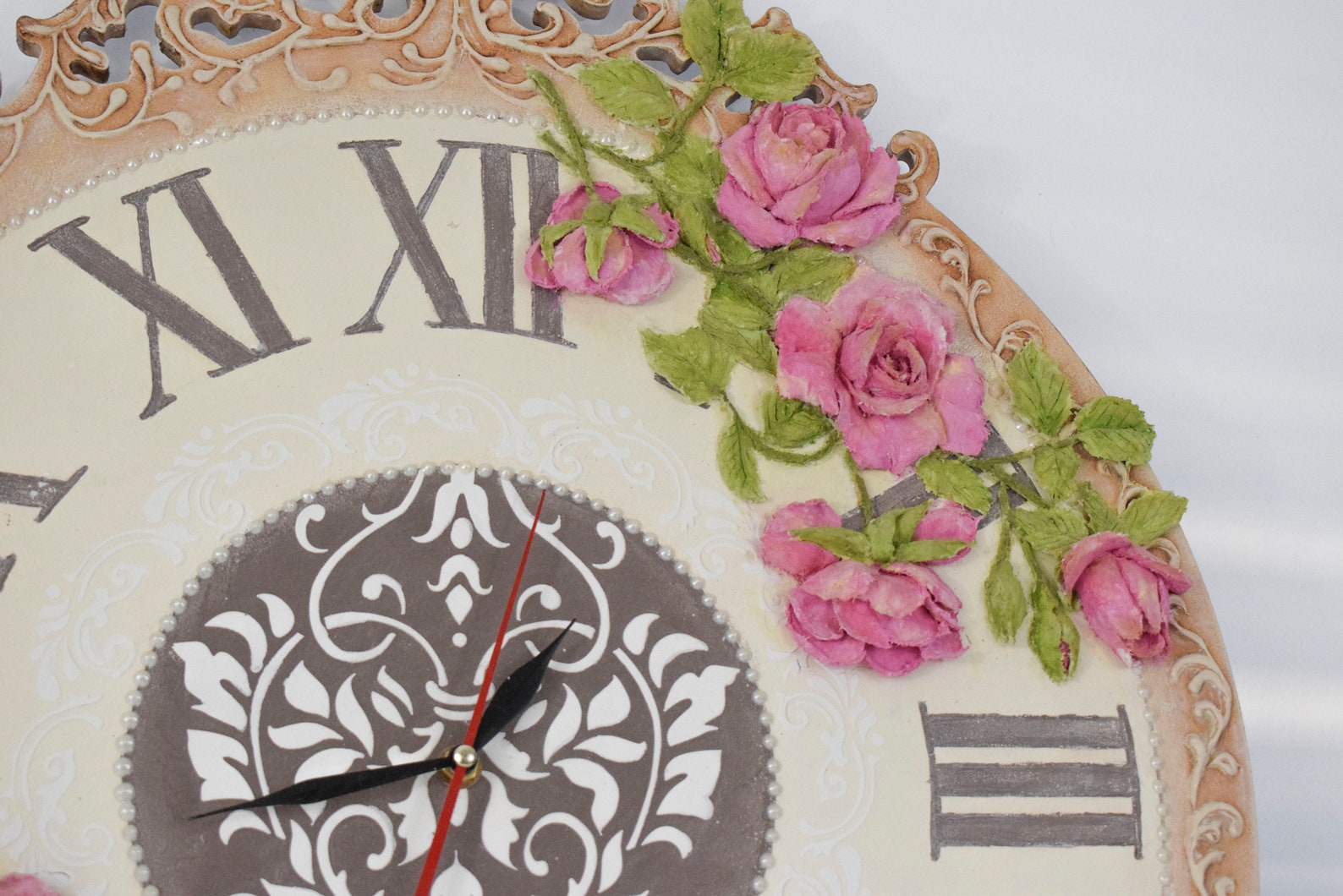 Large Wall Clock Romantic Floral Wall Art With Roses - Etsy