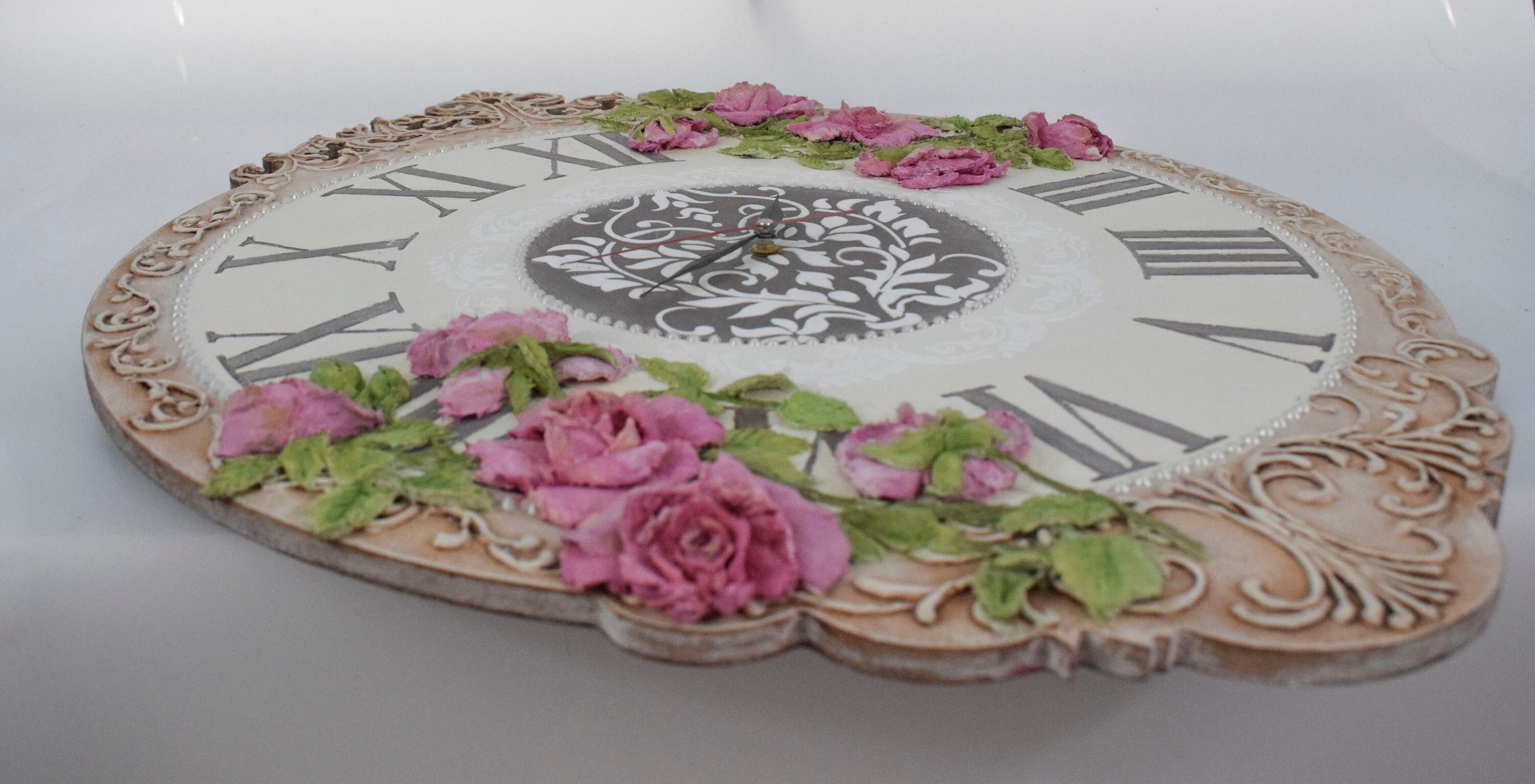 Large Wall Clock Romantic Floral Wall Art With Roses - Etsy
