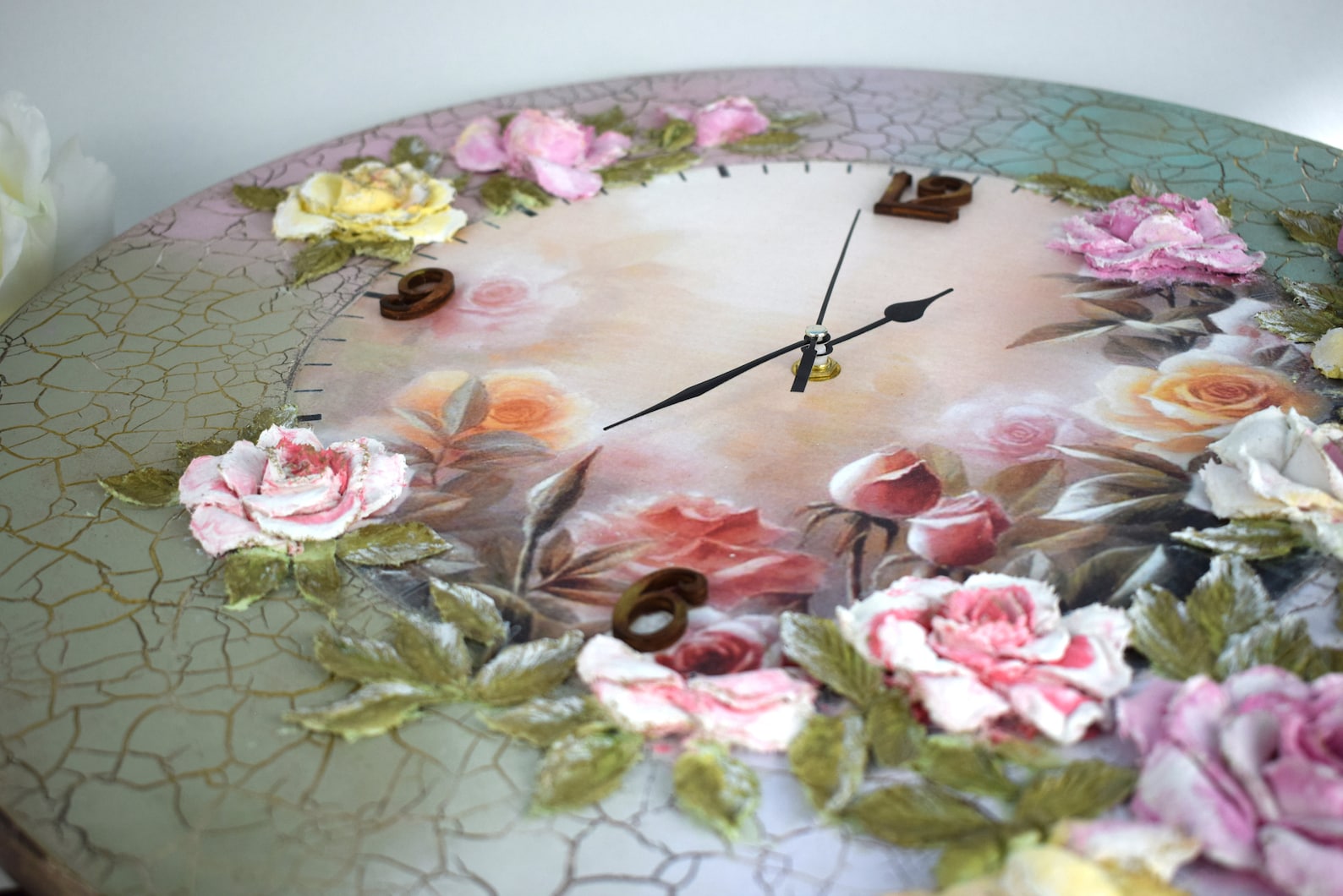 Wall Clock Romantic Floral Wall Art With Roses - Etsy