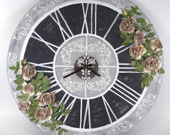 Wall Clock Romantic Style With Roses | Etsy