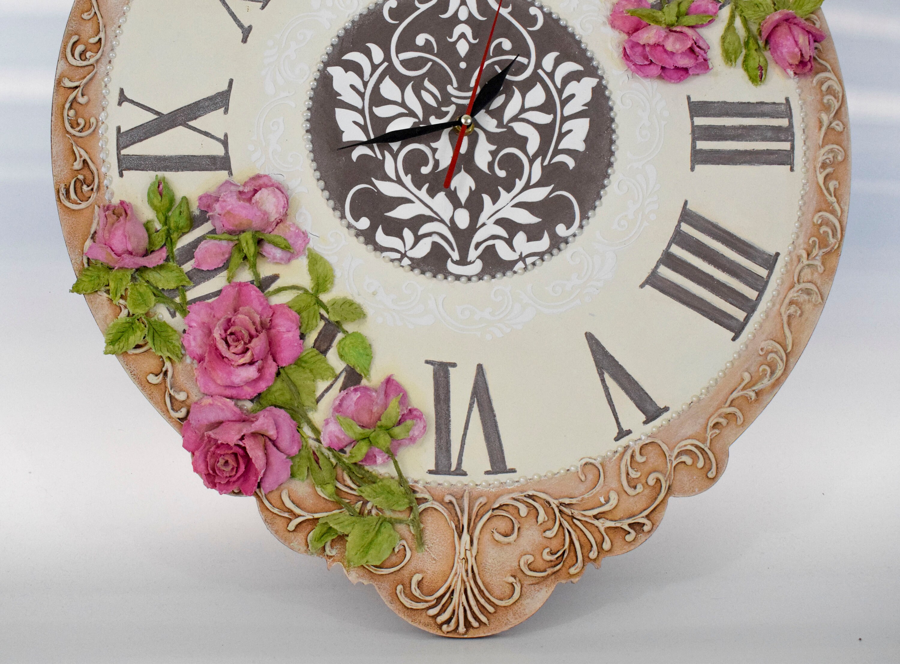 Large Wall Clock Romantic Floral Wall Art With Roses - Etsy