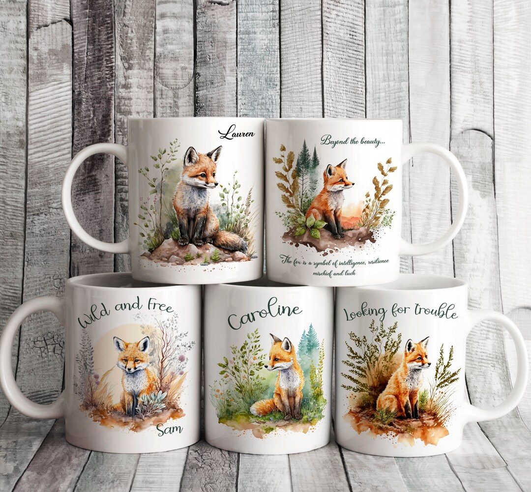 Beautiful Fox Mugs, Personalised Wildlife Gift, Any Name or Message ...