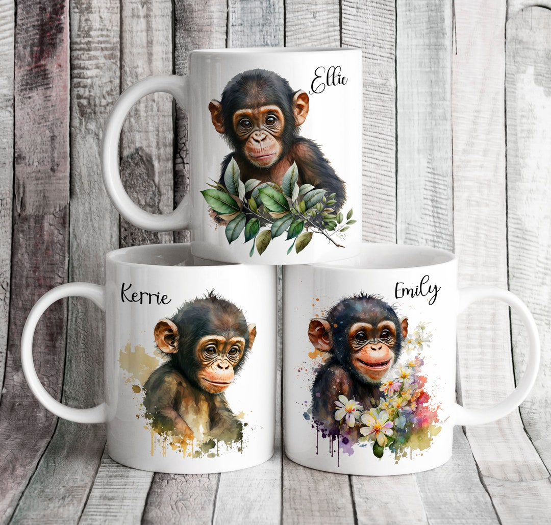 Personalised Chimp Mug, Stunning Chimpanzee Gift, Plus Optional Coaster ...