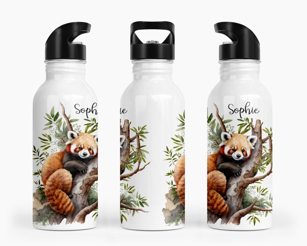 Personalised Red Panda Water Bottle, 3 Designs, Stainless Steel 600ml ...