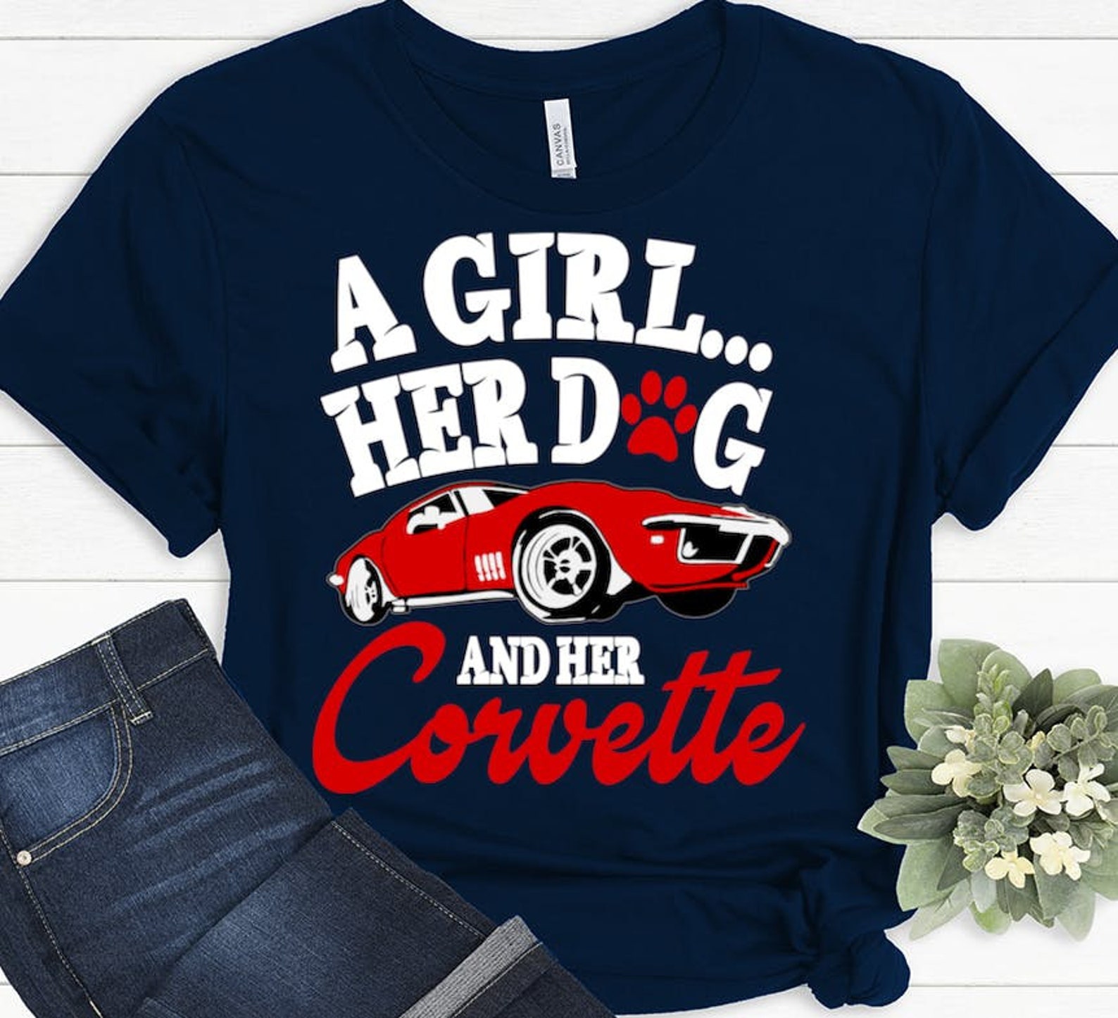 A Girl Her Dog and Her Corvette Dog Mom Cute T-shirt - Etsy